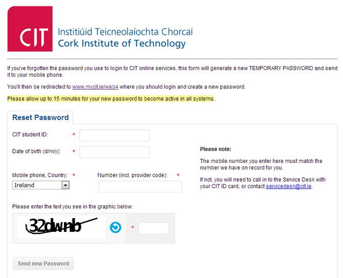 MyCIT.ie - 2 - Activate Password